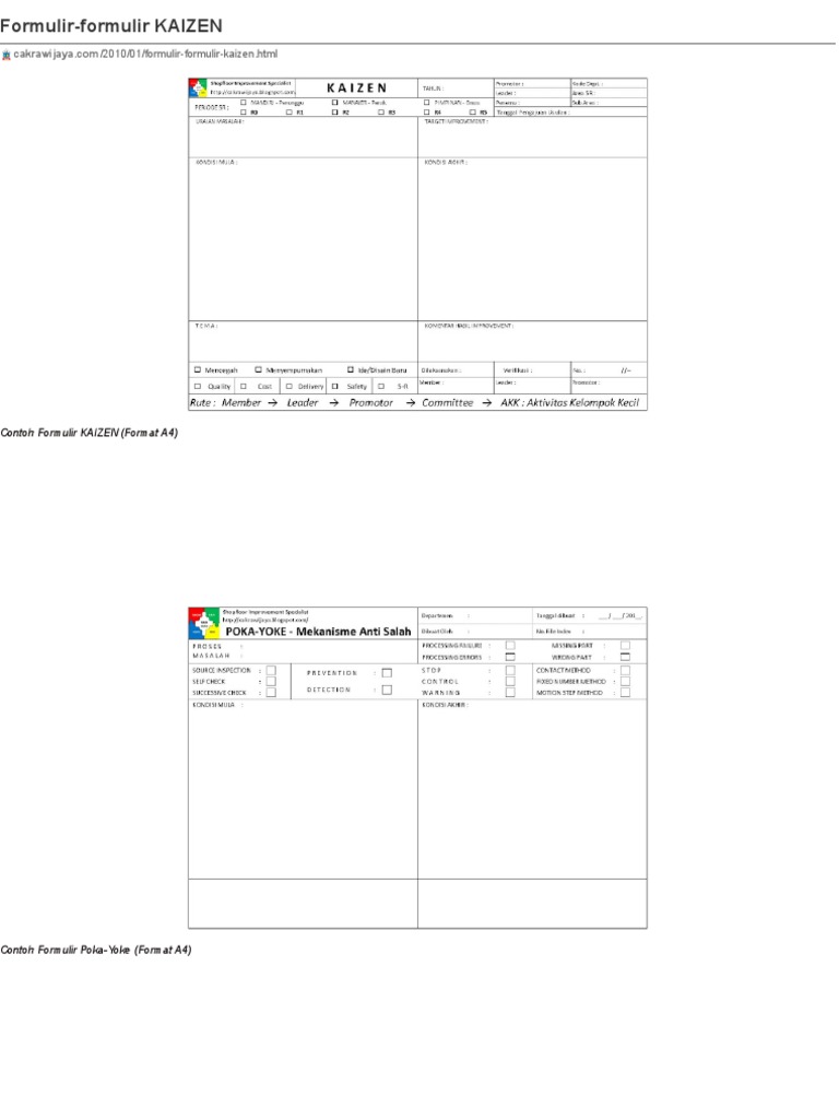 Formulir-Formulir KAIZEN - Shopfloor Improvement Specialist | PDF