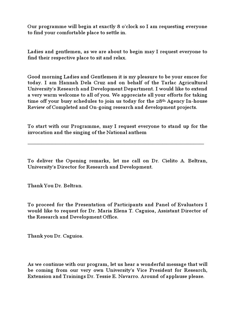 Master's of Ceremony's Script | PDF