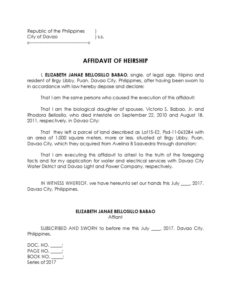 Affidavit of Heirship Leejay | PDF