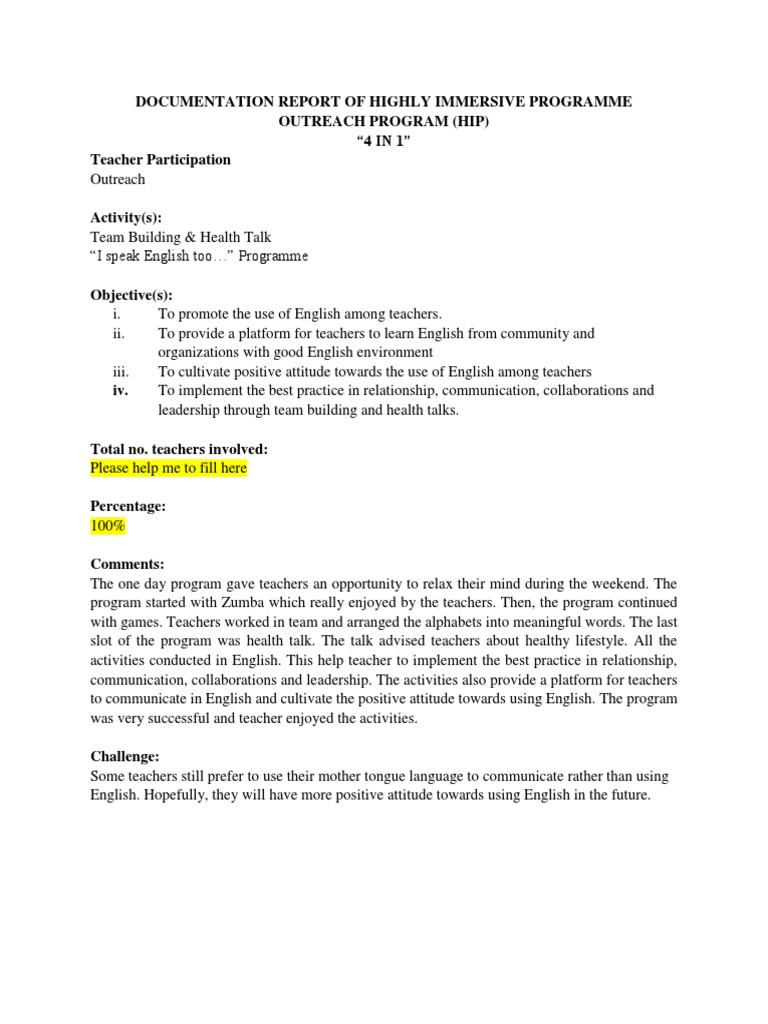 Contoh Laporan Program Hip