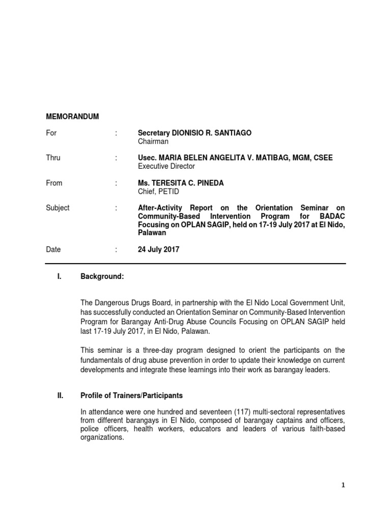 After-Activity Report BADAC, El Nido, Palawan | Substance Abuse ...