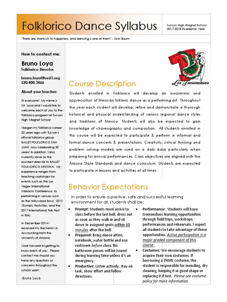Folklorico Dance Course Overview 2017-2018 | PDF | Folklore | Syllabus