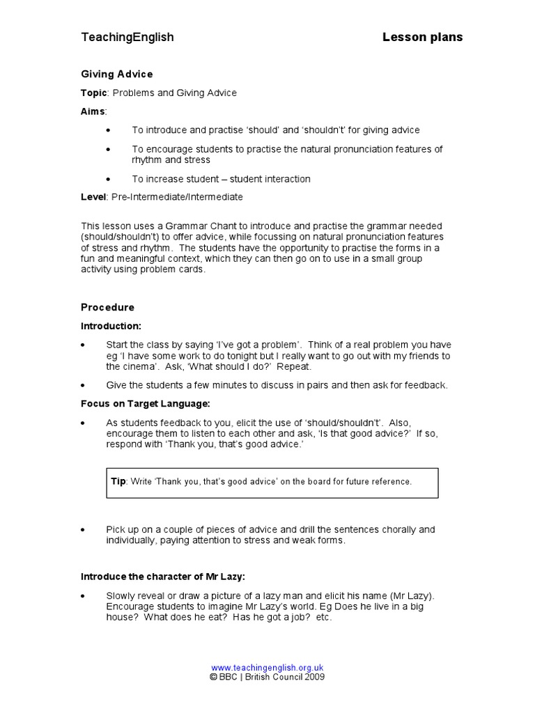 Teachingenglish Lesson Plans: Giving Advice | PDF | Cognition ...