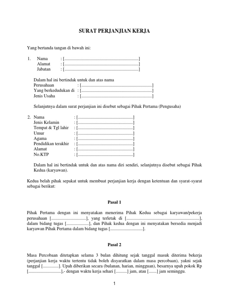Contoh Surat Kontrak Kerja Format Word - Delinewstv