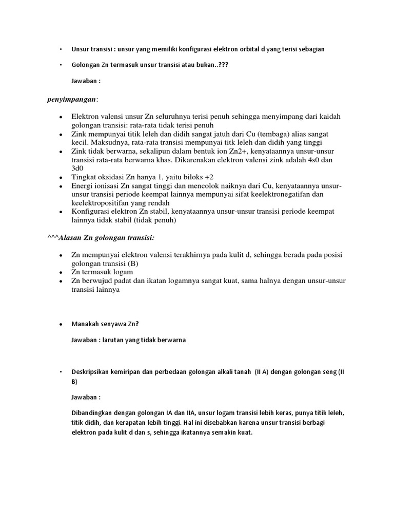 Unsur Transisi dan Karakteristik Zn | PDF