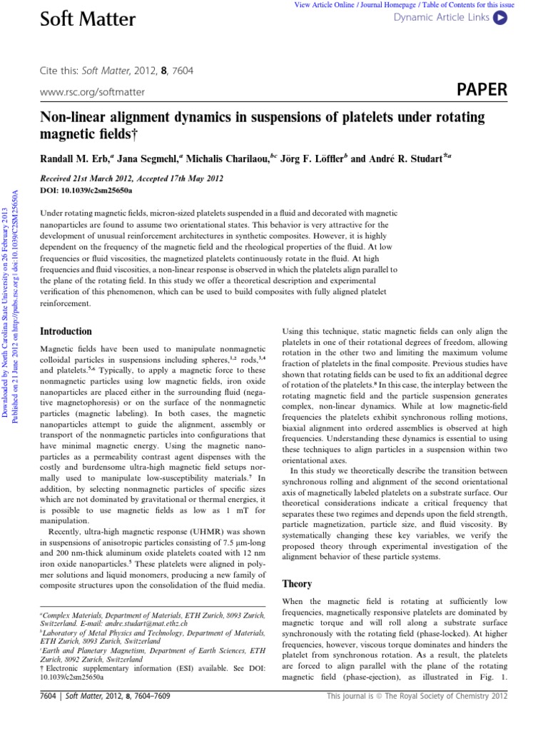 Non-Linear Alignment Dynamics in Suspensions of Platelets Under Rotating Magnetic Fields PDF ...