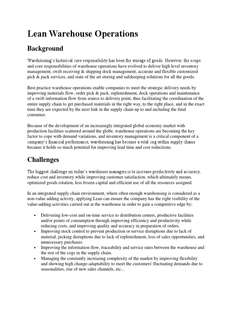 Lean Warehouse Operations | PDF | Lean Manufacturing | Warehouse