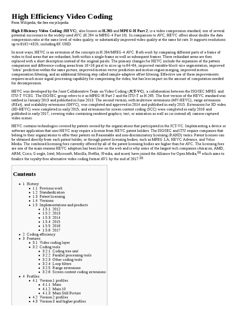High Efficiency Video Coding | PDF | H.264/Mpeg 4 Avc | Data Compression
