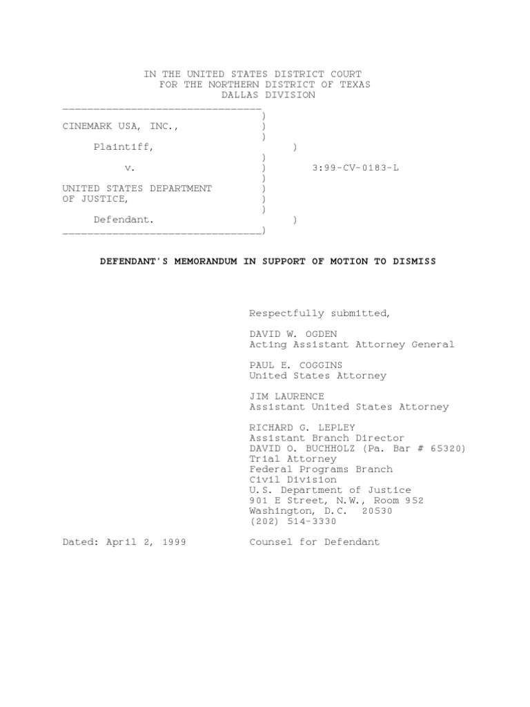 Defendant'S Memorandum in Support of Motion To Dismiss | PDF ...