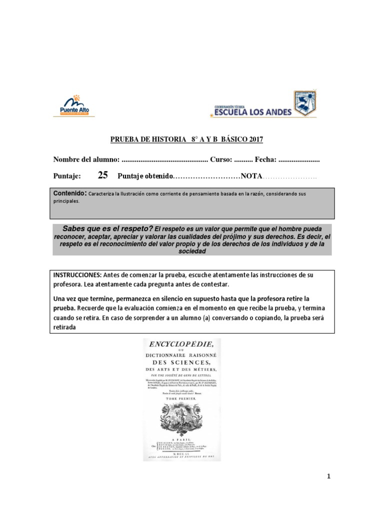 Prueba de Historia Octavo Ilustracion | PDF | Era de iluminacion | René ...