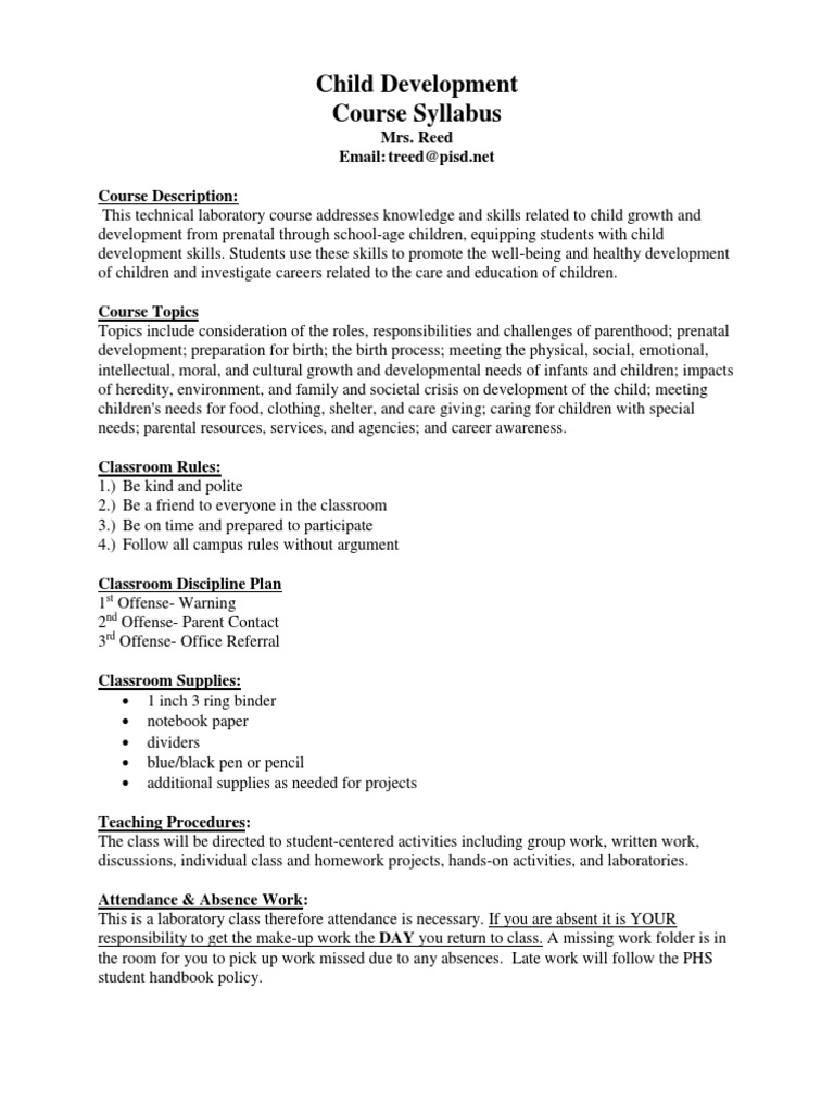 Child Development Course Syllabus | PDF | Child Development | Relationships