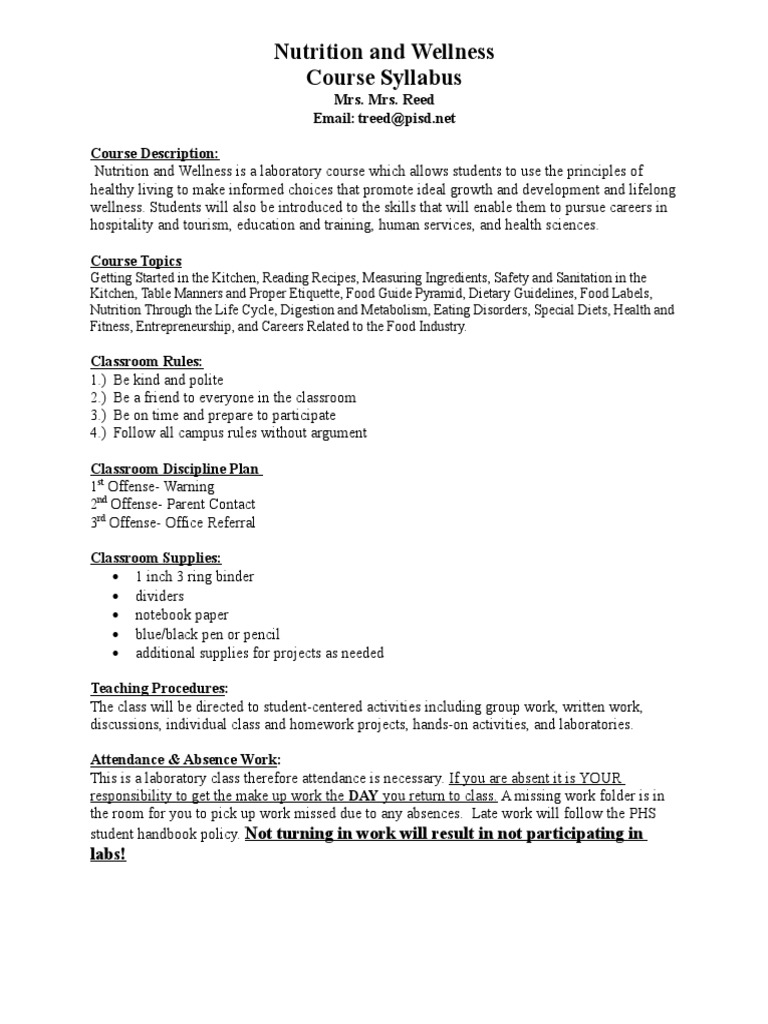 Nutrition Wellness Class Outline | PDF | Nutrition | Diet & Nutrition