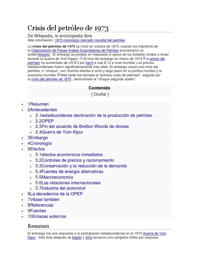 Crisis del Petróleo de 1973: Impacto y Orígenes | PDF | Crisis ...