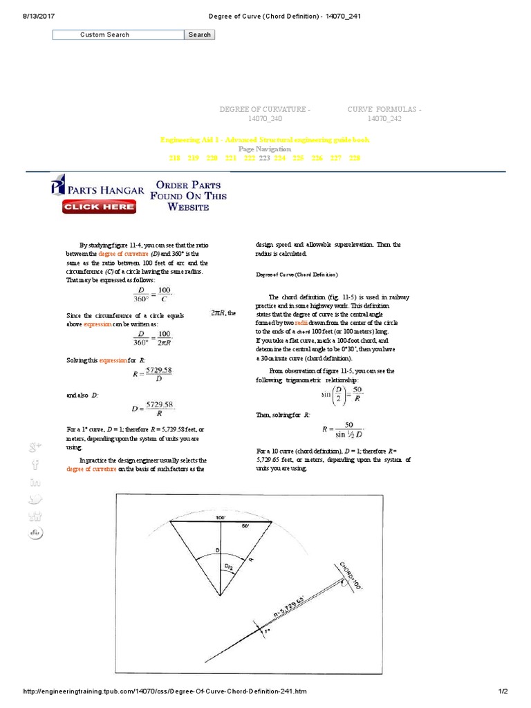 Degree of Curve (Chord Definition) - 14070_241 | Curvature | Angle ...