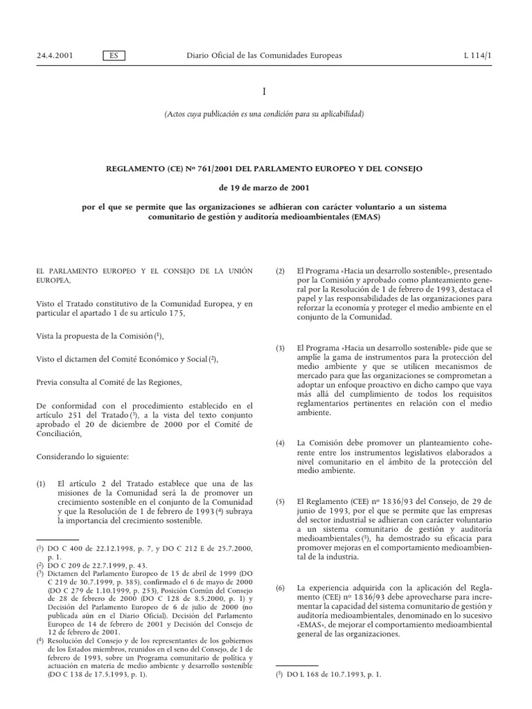 Reglamento EMAS para Organizaciones | PDF | Unión Europea | Comisión ...