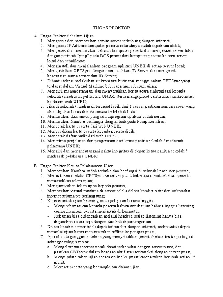 Tugas Proktor, Teknisi Dan Pengawas | PDF