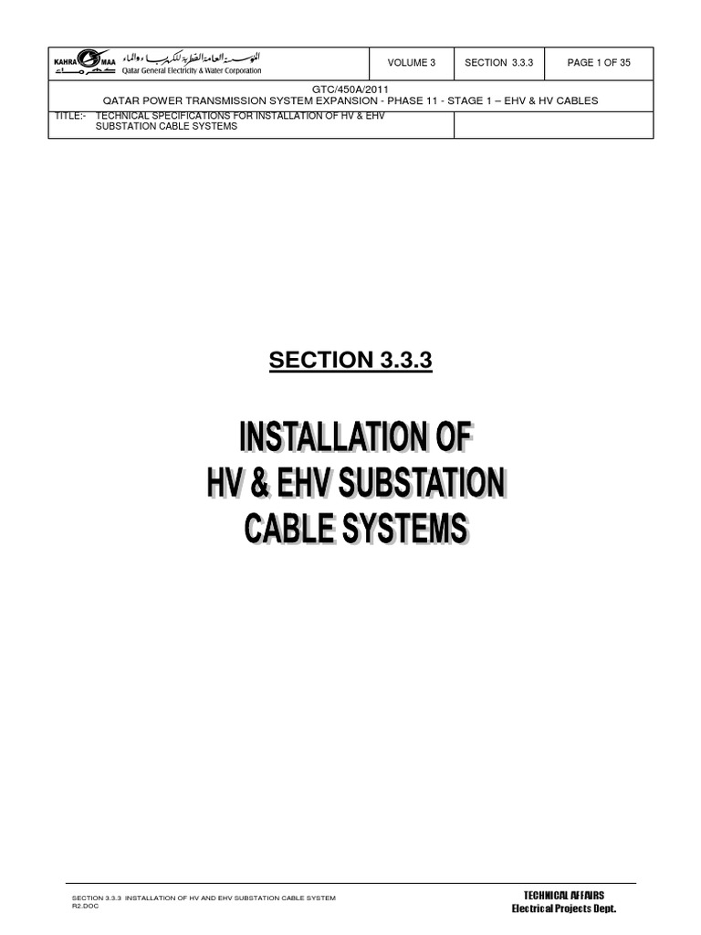 Installation of HV and Ehv Substation Cable System r2 | PDF | Cable ...