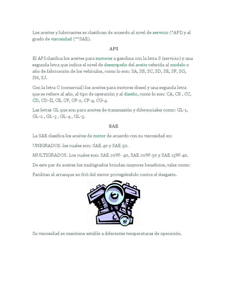 Clasificacion Sae y API | Descargar gratis PDF | Lubricante | Motor diesel