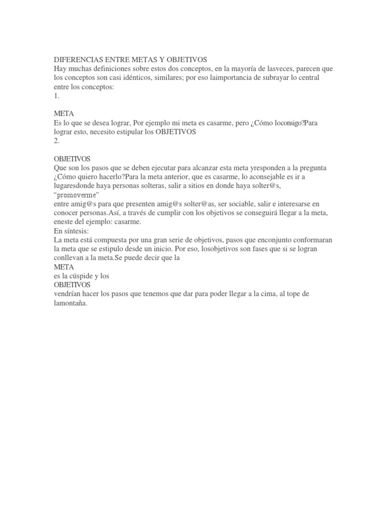 Diferencias Entre Metas y Objetivos | PDF