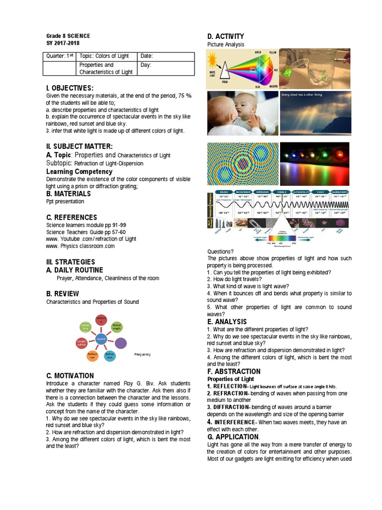 COLORS and Light Lesson Plan | PDF | Light | Electromagnetic Spectrum