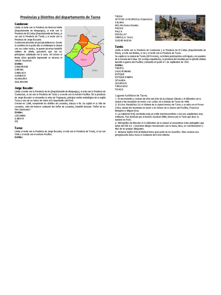 Provincias y Distritos Del Departamento de Tacna | PDF | América del ...