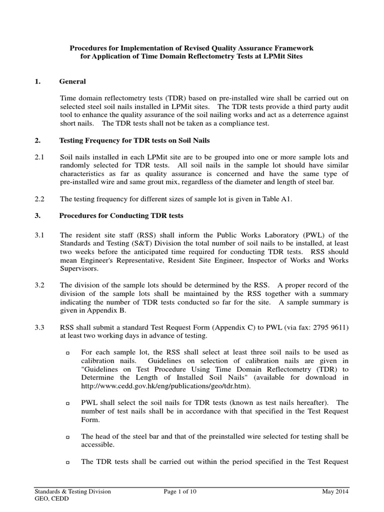 TDR Test Request Form | Quality Assurance | Calibration