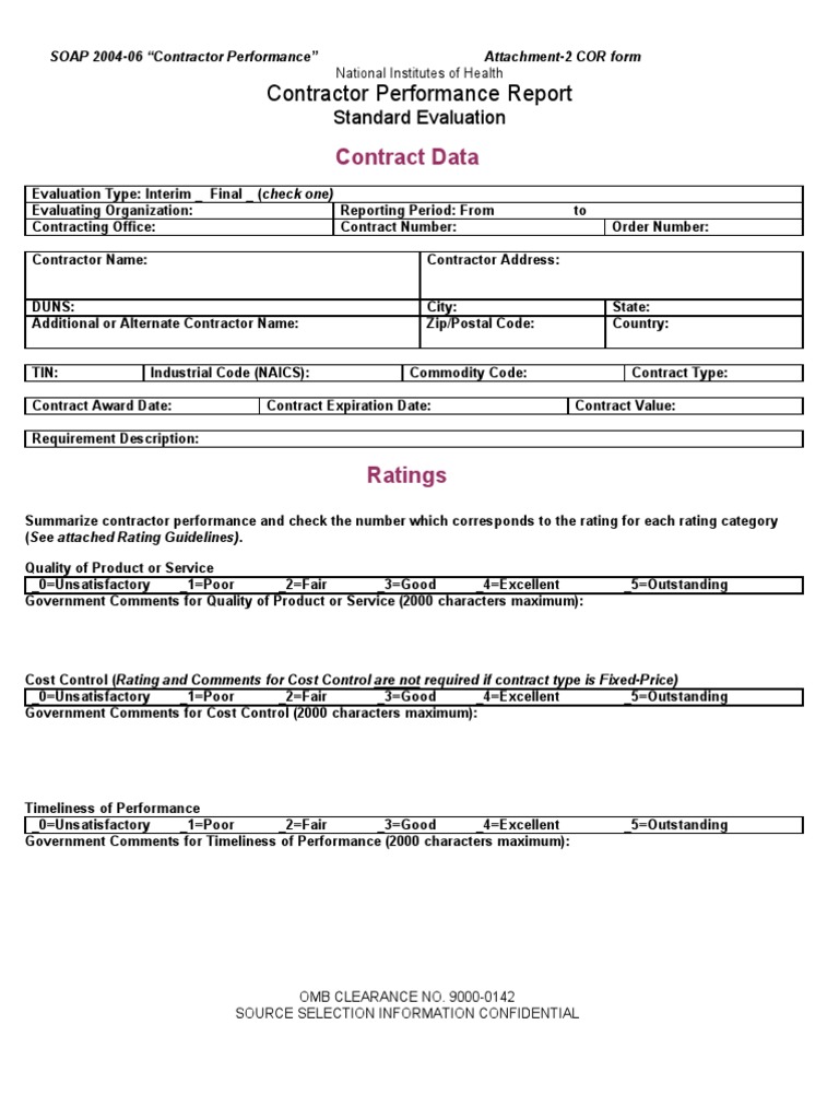 Contractor Performance Report: Contract Data | PDF | Business | Government