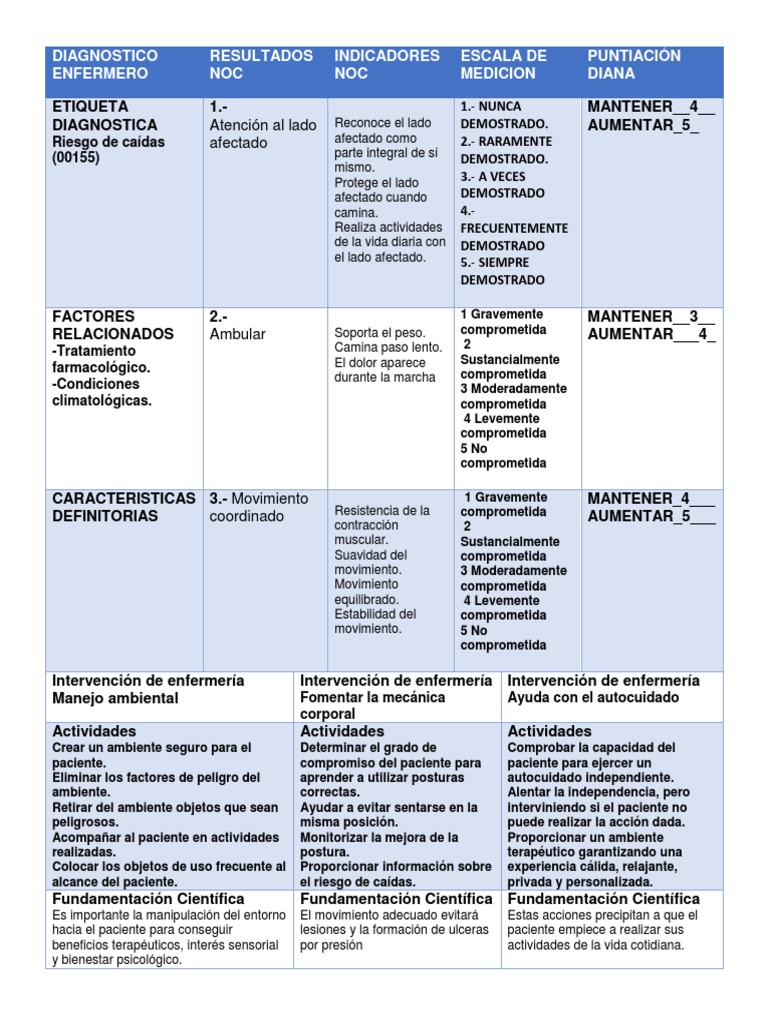 Diagnóstico De Riesgo De Caídas Nanda Pdf Enfermería Entorno Natural