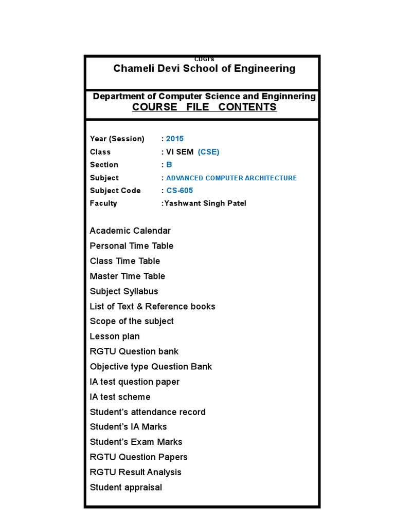 Index Course File | PDF