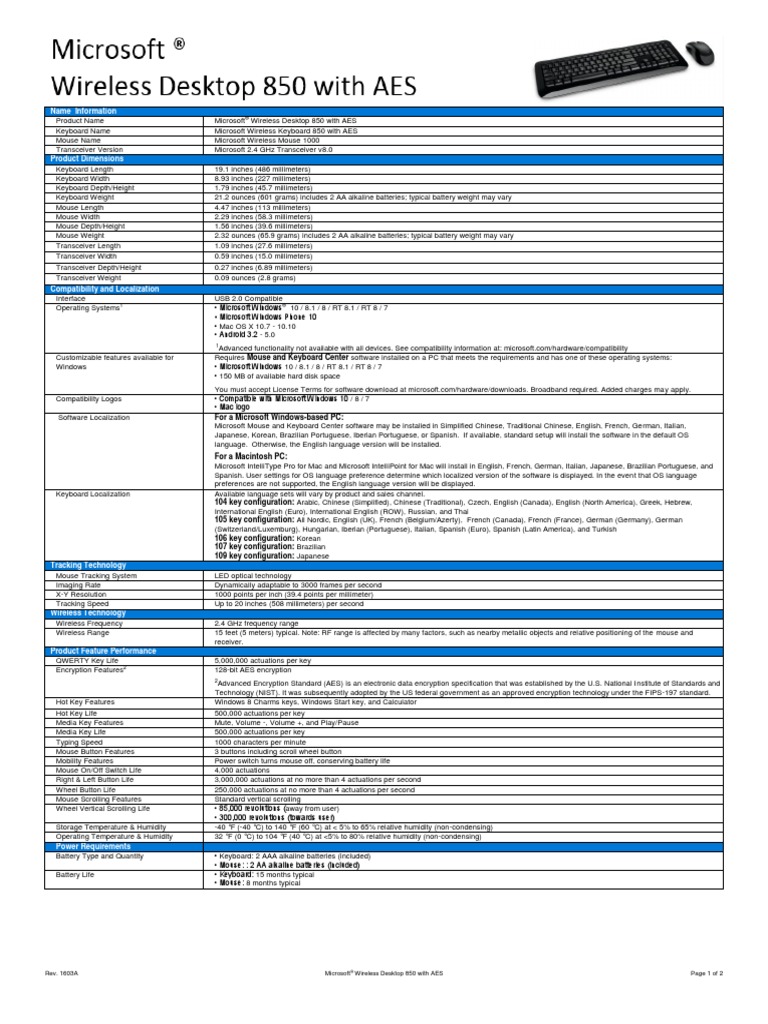 TDS WirelessDesktop850withAES PDF | PDF | Computer Keyboard | Macintosh
