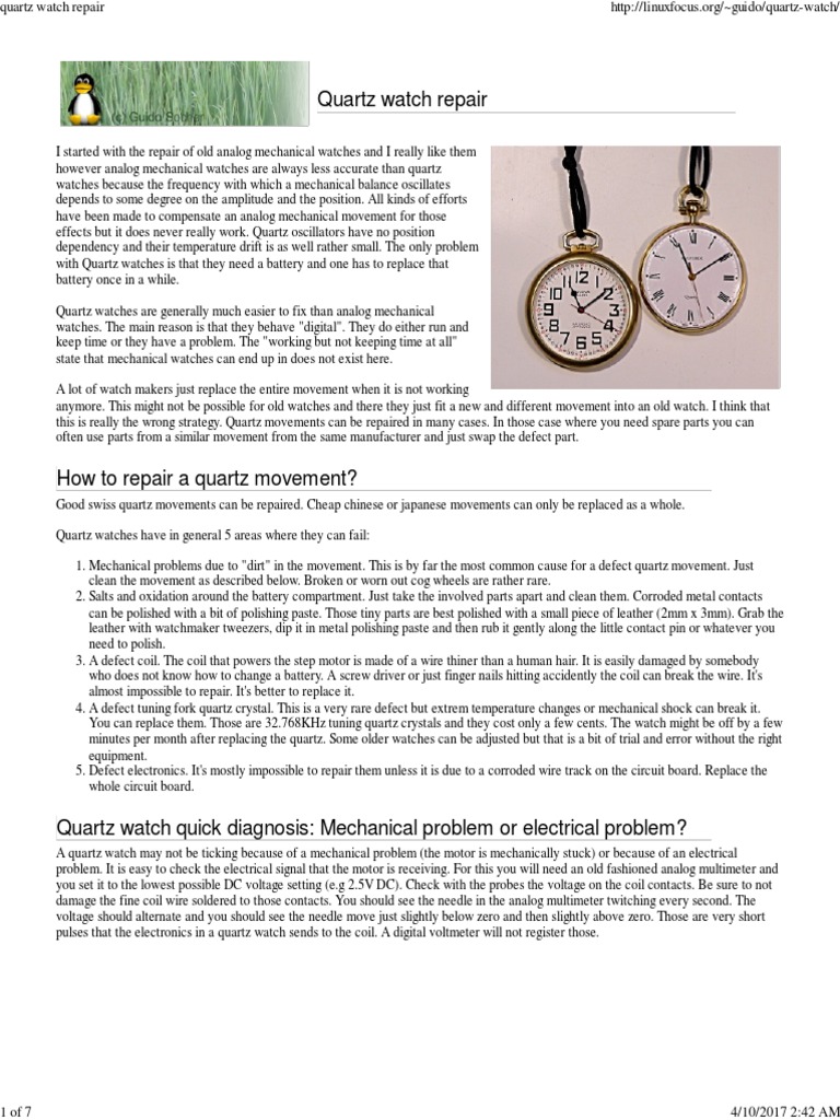 Quartz Watch Repair | PDF | Watch | Manufactured Goods