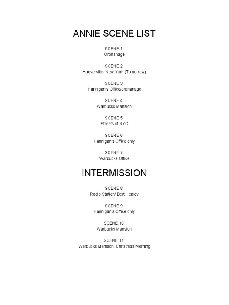 Annie Scene List | PDF