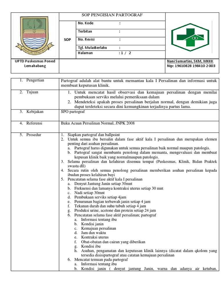 SOP Pengisian Partograf Persalinan | PDF | Sains & Matematika