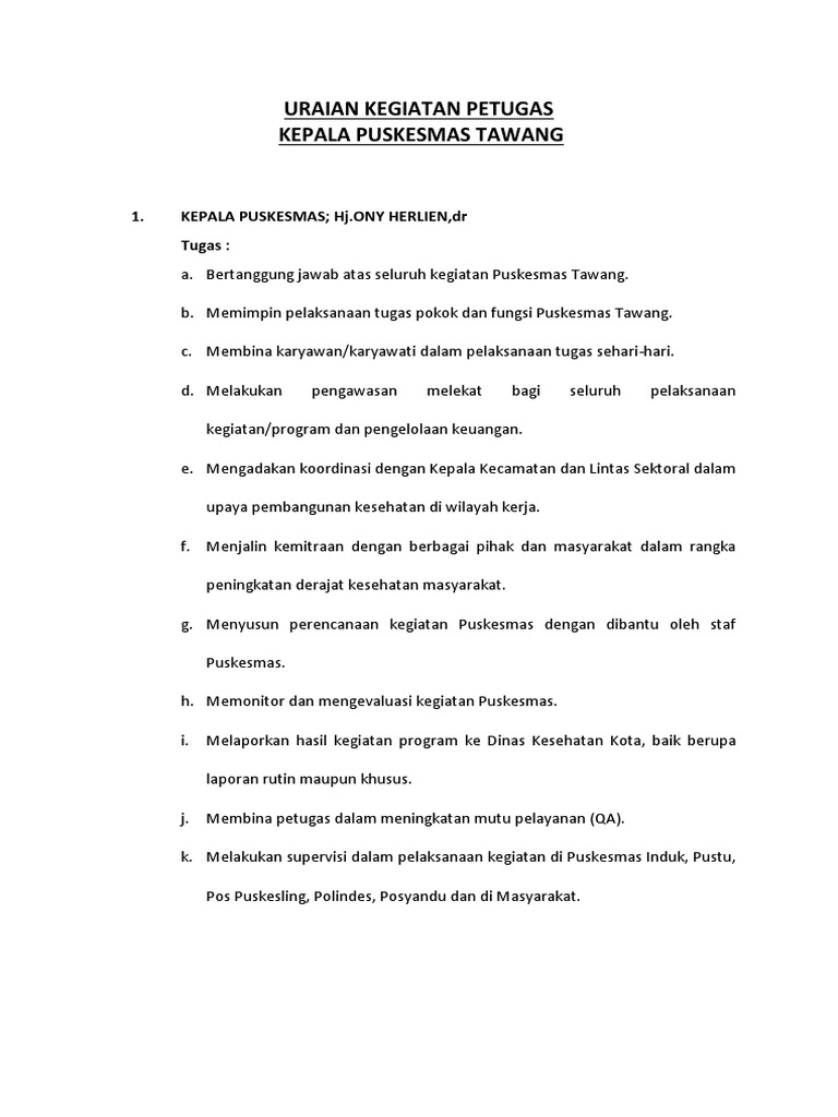 Uraian Tugas Karyawan | PDF