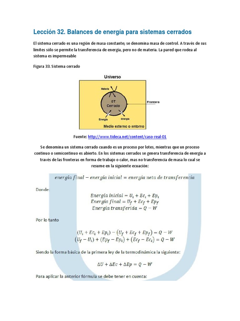 Balance de Energia en sistemas cerrados.docx | Gases | Calor