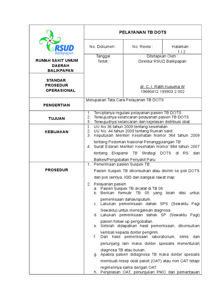 Spo Pelayanan TB Dots | PDF