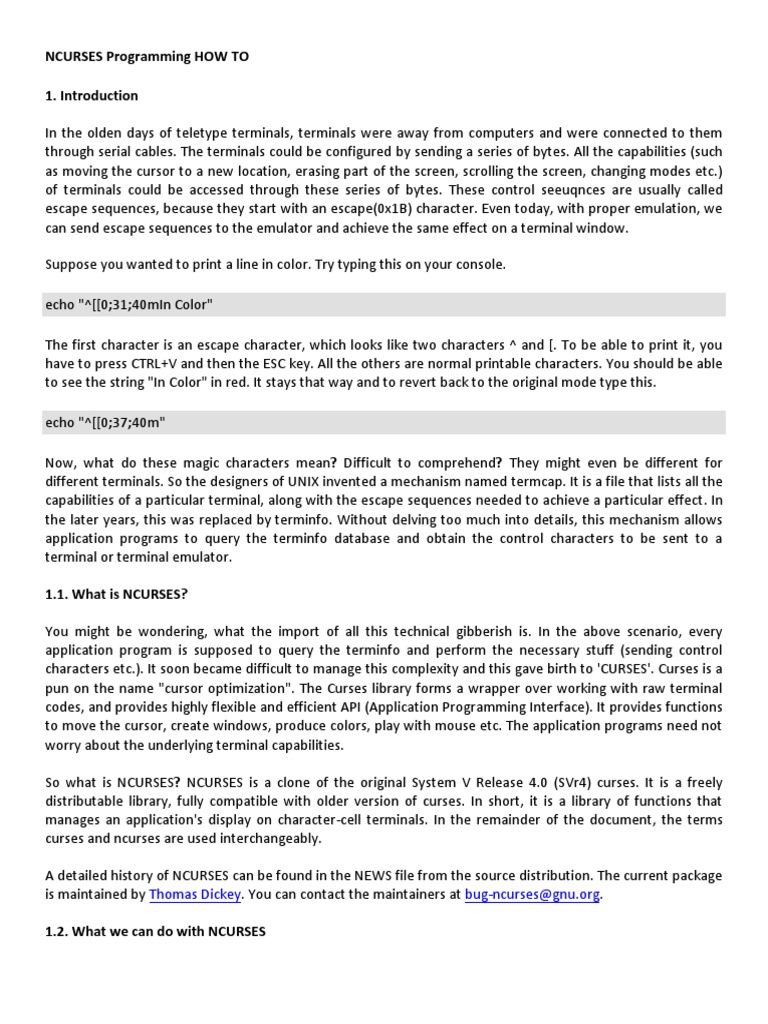 Ncurses Programming Howto | PDF | Computer Terminal | Application Programming Interface
