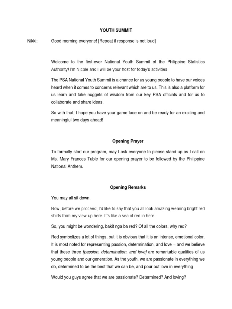 Script - Youth Summit - (20170511-01) | PDF