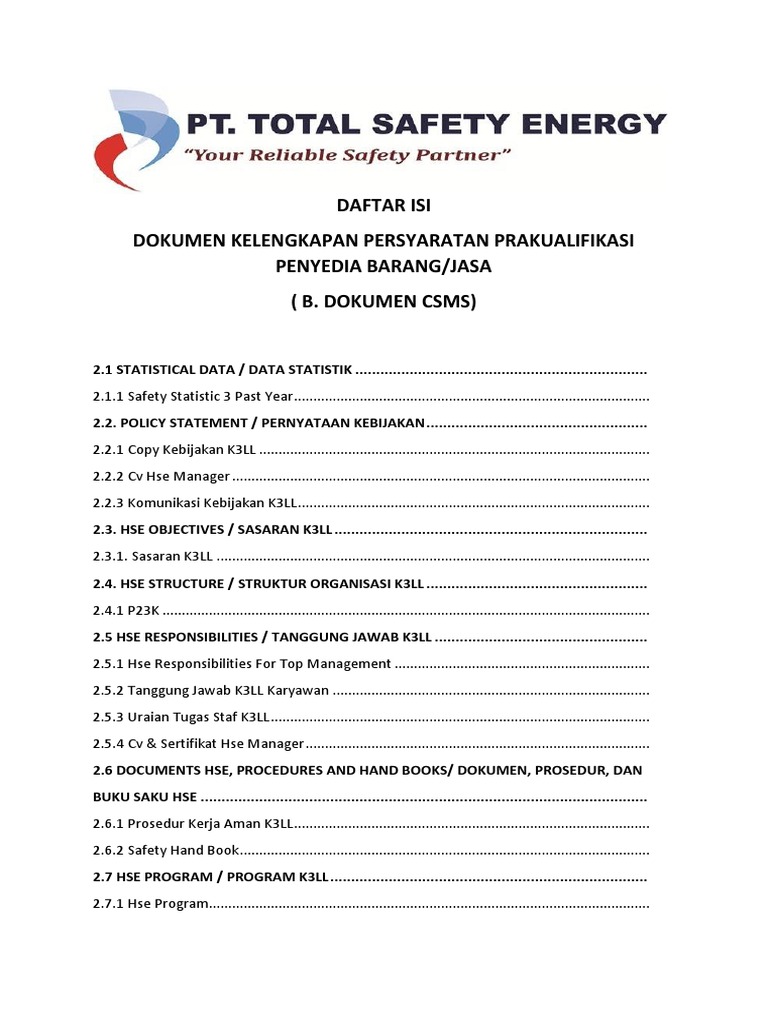 Daftar Isi Dan Pembatas Dokumen CSMS | PDF