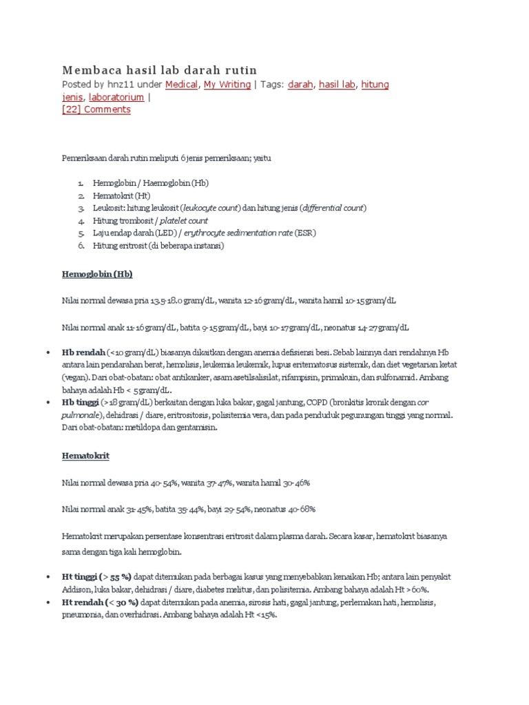 Membaca Hasil Lab Darah | PDF