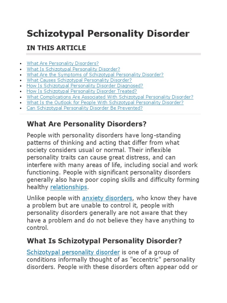 Schizotypal Personality Disorder | PDF | Personality Disorder | Major ...