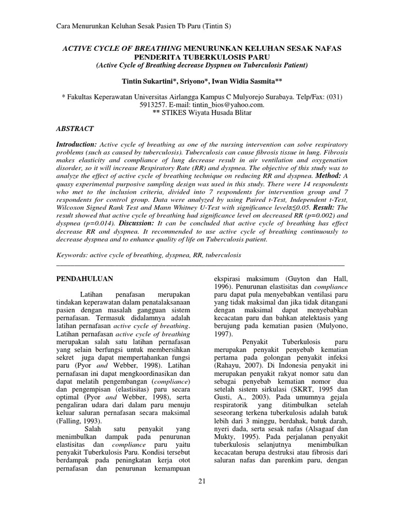 Active Cycle of Breathing Decrease Dyspneu On Tuberculosis Patient | PDF