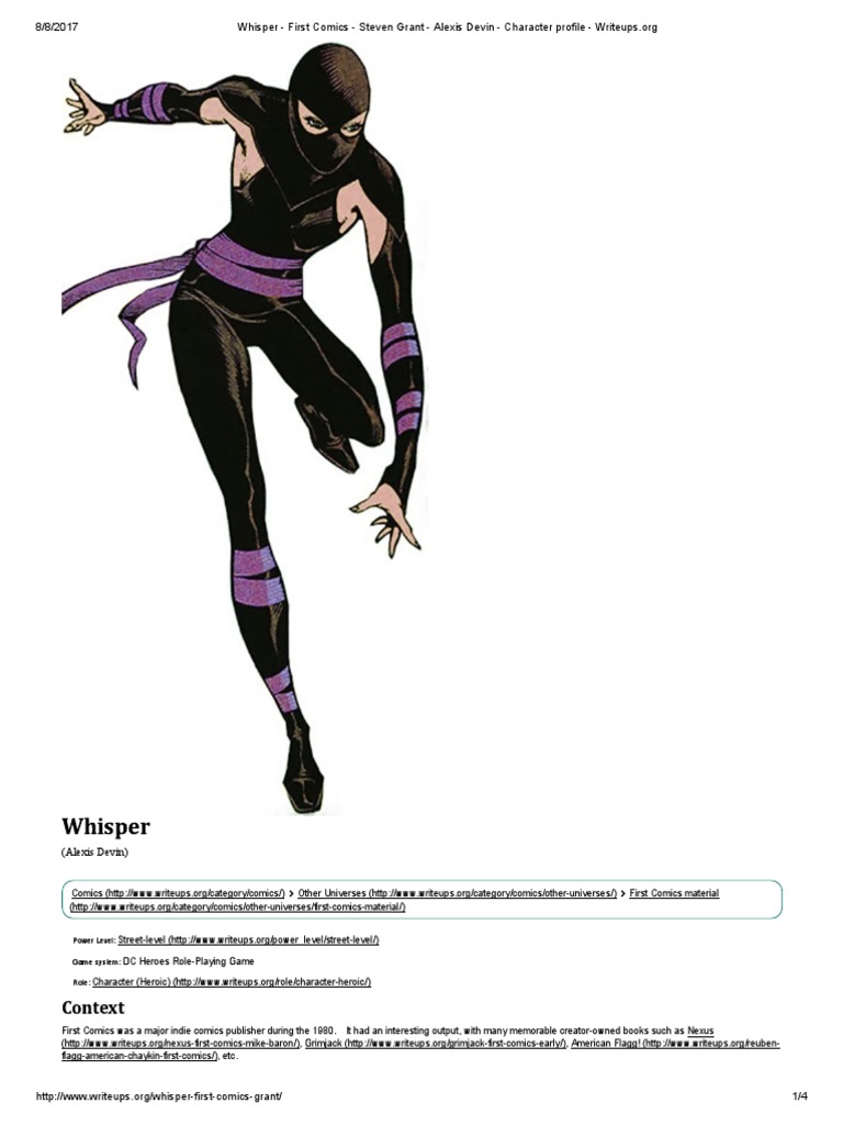Whisper - First Comics - Steven Grant - Alexis Devin - Character ...