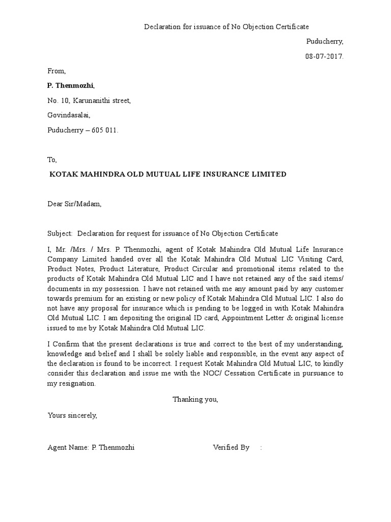 Kotak Mahindra Old Mutual Letter Resignation | PDF