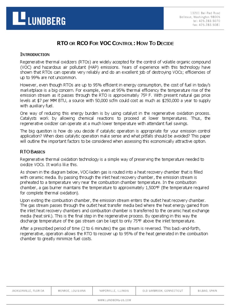 RTO vs RCO: VOC Control Strategies | PDF | Catalysis | Physical Sciences