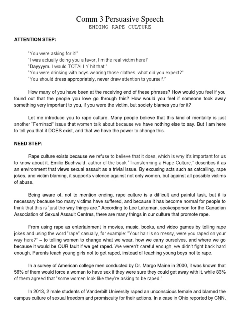 Script - Rape Culture | PDF | Rape | Sexual Emotions