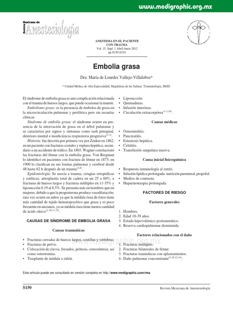 Síndrome de Embolia Grasa: Causas y Manifestaciones | PDF ...