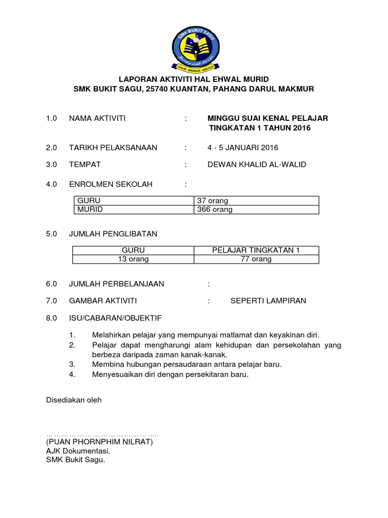 Alaporan SMK Bukit Sagu | PDF