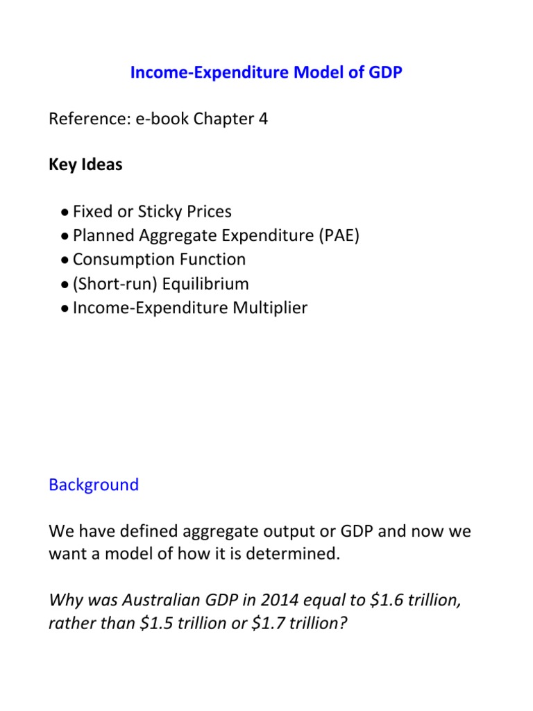 Income-Expenditure Model of GDP: Reference: Ebook Chapter 4 | PDF ...