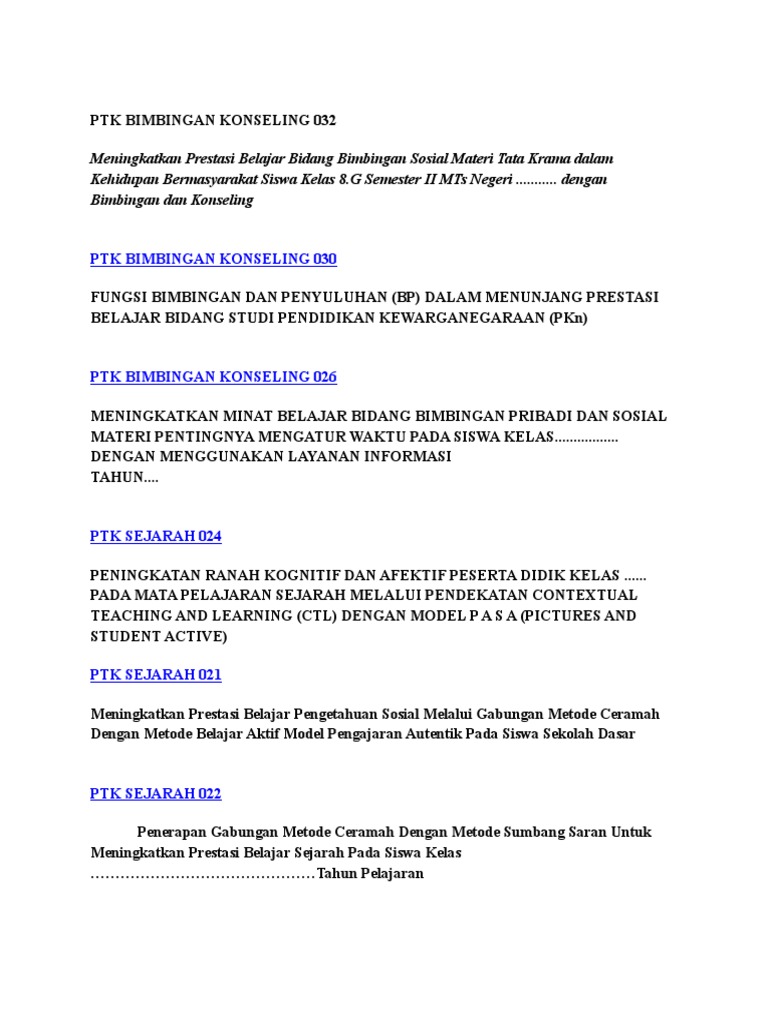 Contoh-Contoh Judul PTK | PDF